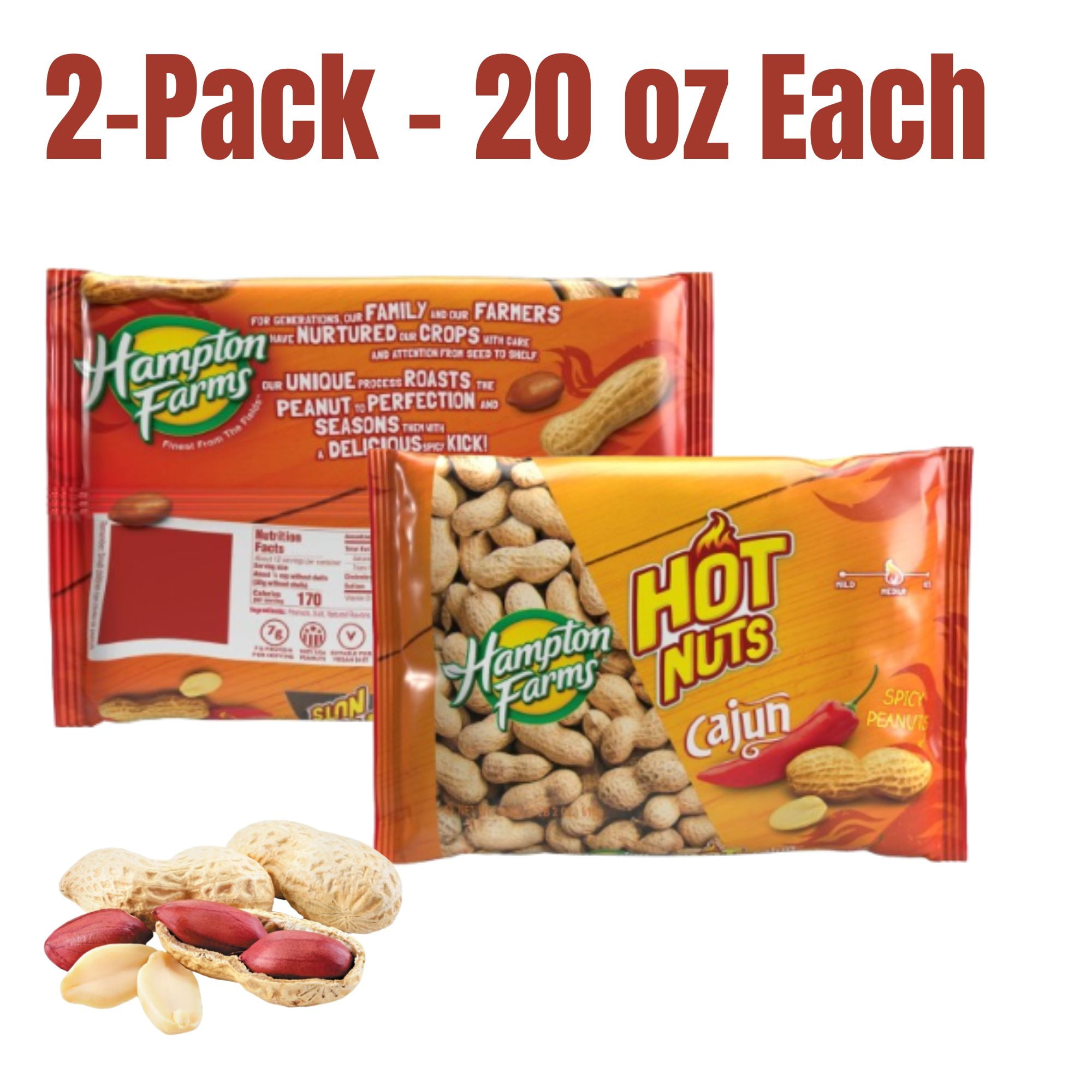 Hampton Farms Hot Cajun Peanuts In-Shell, Spicy Roasted Snack, 20 oz ...