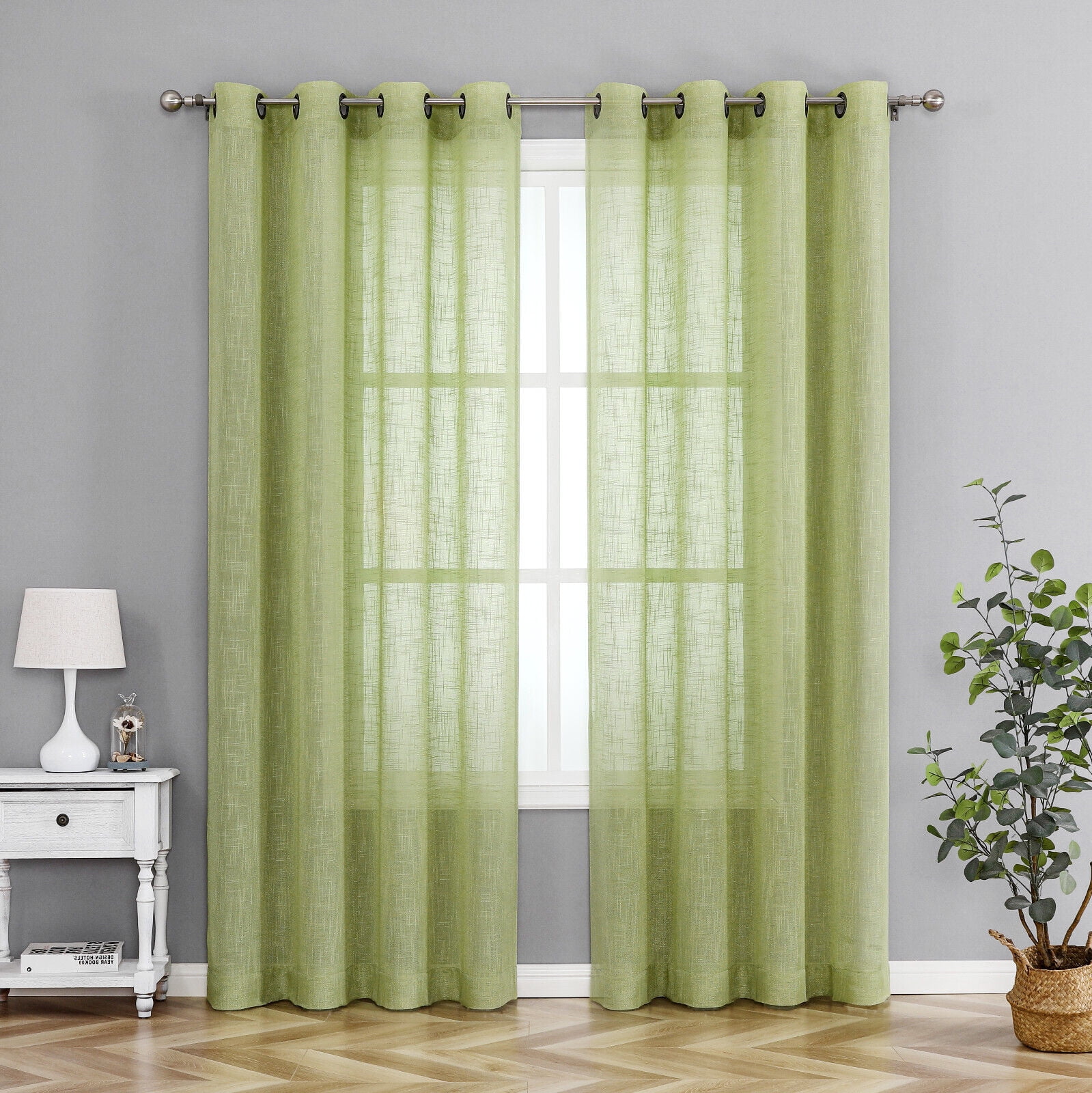 Hampton Home 2 Piece Luxury Semi Sheer Grommet Top Curtain Panel Pair ...