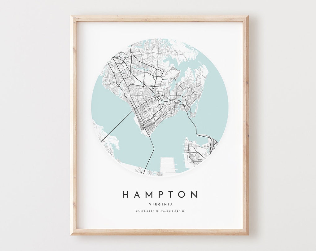 Hampton Map Print, Hampton Map Poster City Wall Art, Va Road Map ...