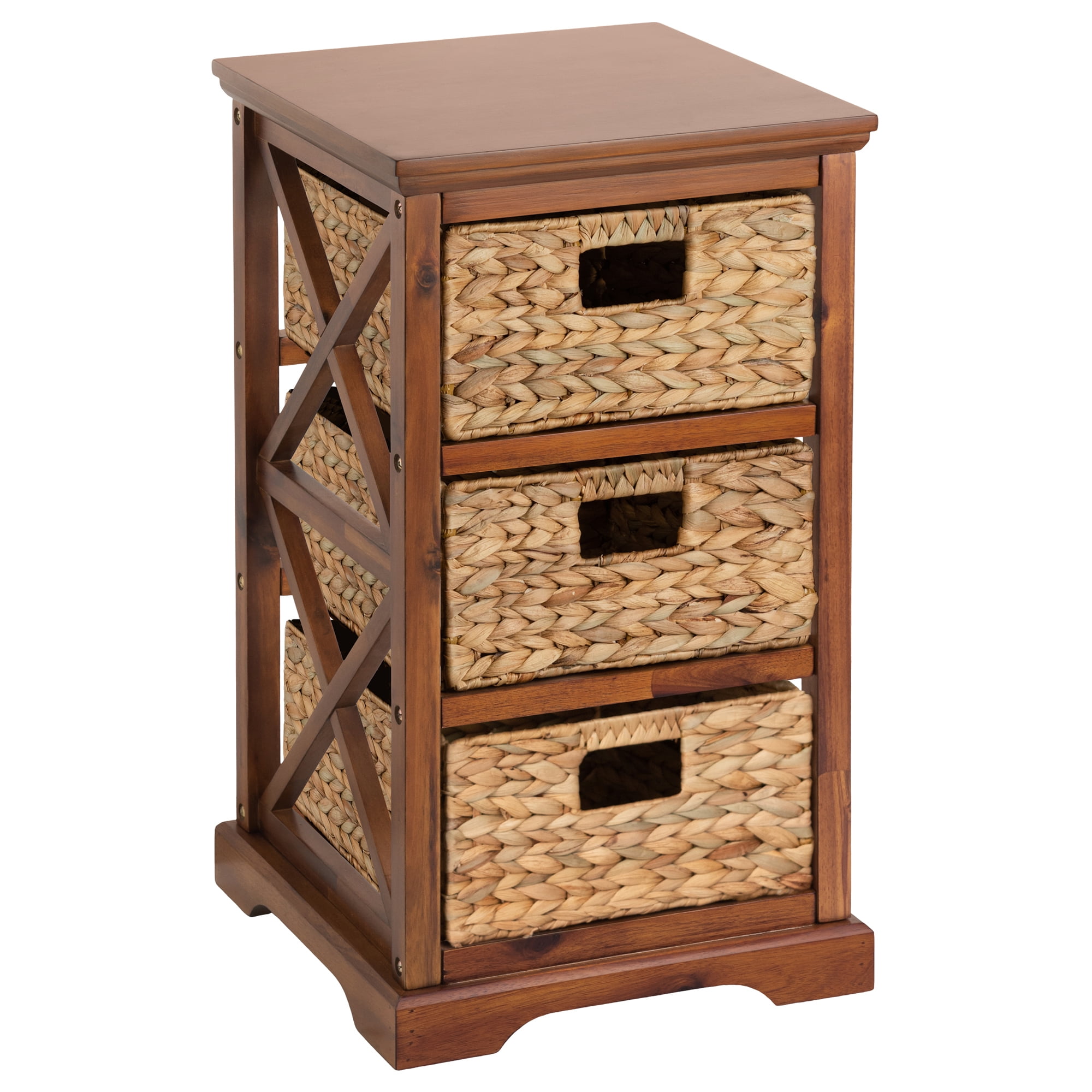 Hampton Meadows 3 Tier X-Side End Storage Cabinet with 3 Wicker Baskets ...