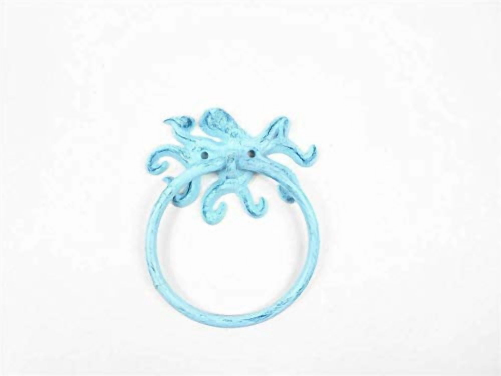 Hampton Nautical Rustic Dark Blue Whitewashed Cast Iron Octopus Towel ...