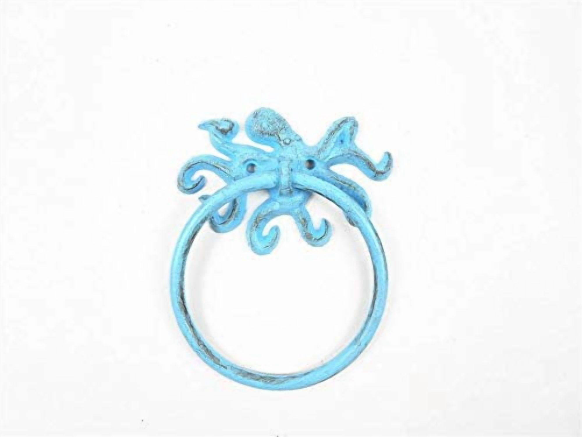 Hampton Nautical Rustic Light Blue Cast Iron Octopus Towel Holder 6 ...