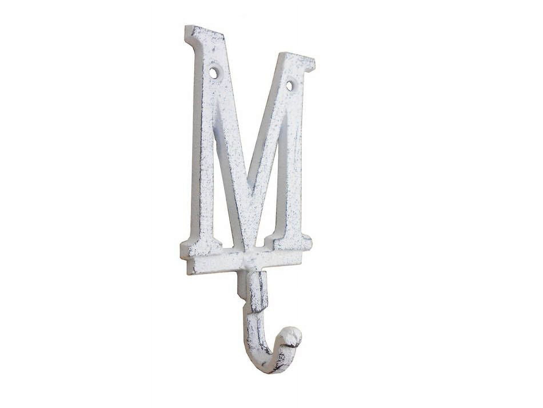 Hampton Nautical Whitewashed Cast Iron Letter M Alphabet Wall Hook 6 ...