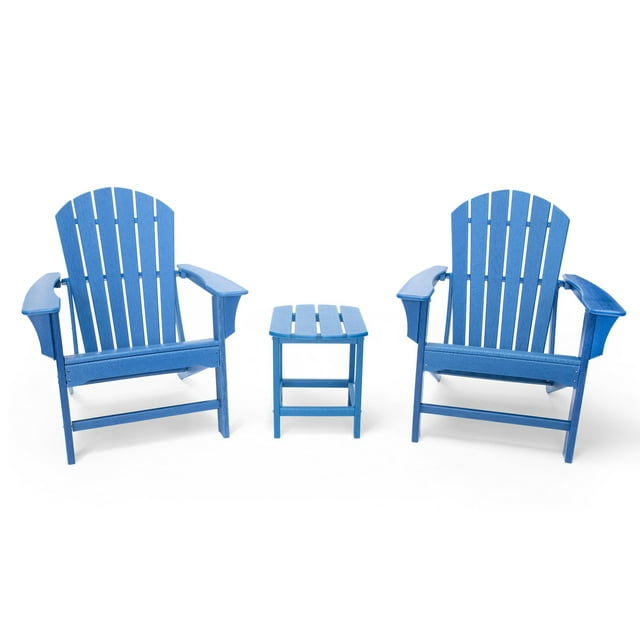 Hampton Navy Poly Outdoor Patio Adirondack Chair and Table Set ...