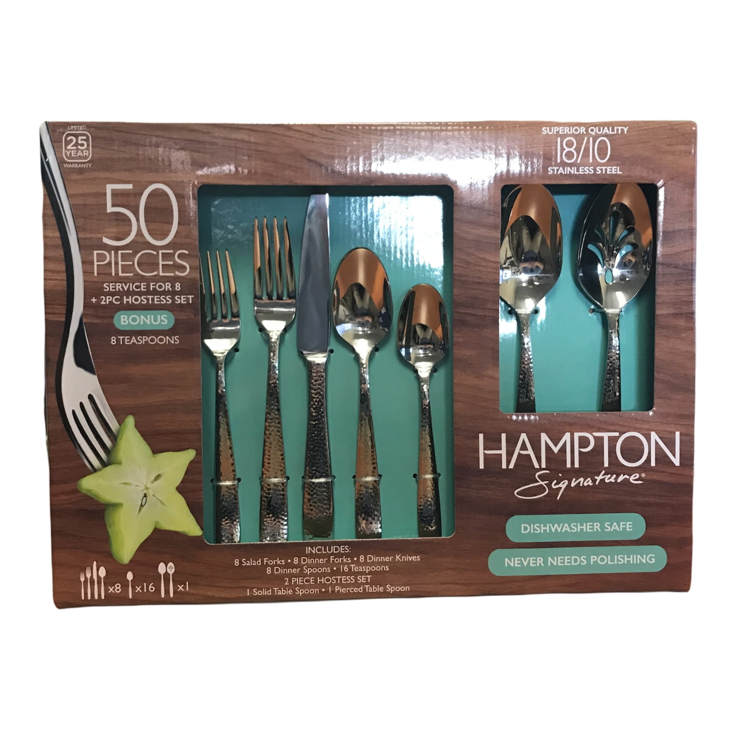 Hampton Signature Vento Hammered 50-Piece Flatware Set, Service for 8 ...