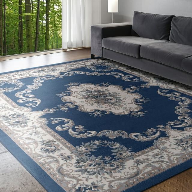 Free Shipping! Hampton Traditional 5' x 7' Navy and Gray Polypropylene ...