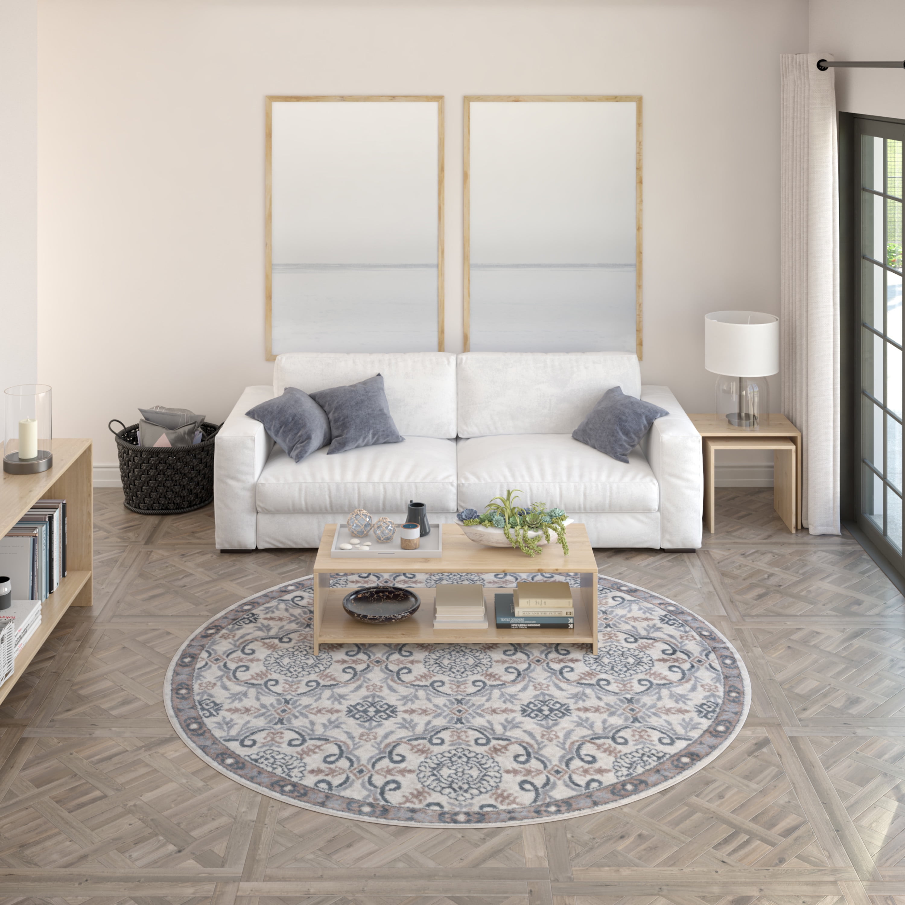 Hampton Traditional 8 Round Cream & Beige Area Rug - Walmart.com