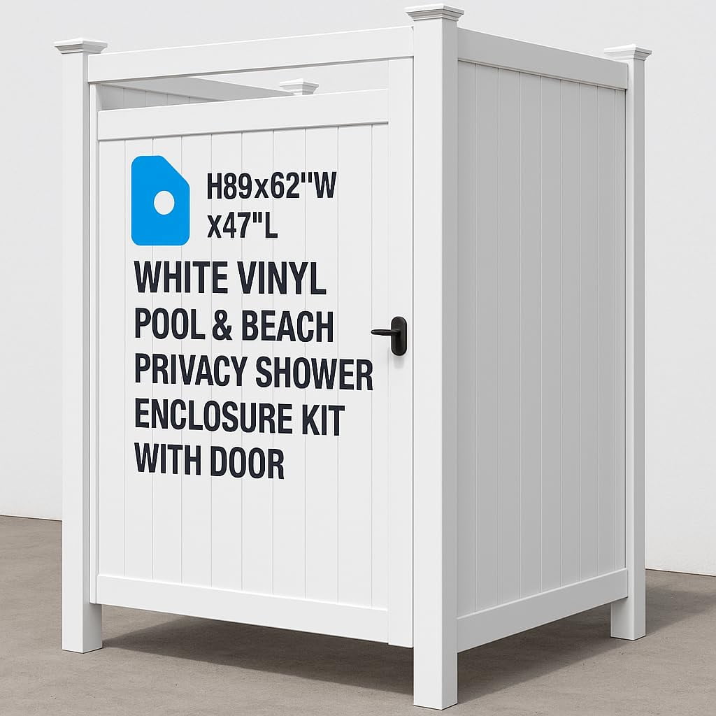 Hampton White Vinyl Privacy Shower Enclosure Kit with Door for Pool and ...