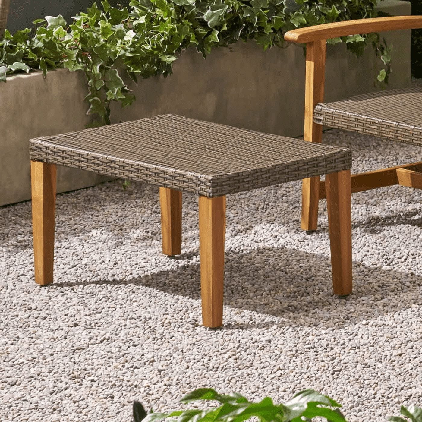 Hampton Wood+ Wicker Ottoman,Natural+Grey Metal & Wood Garden Outdoor ...