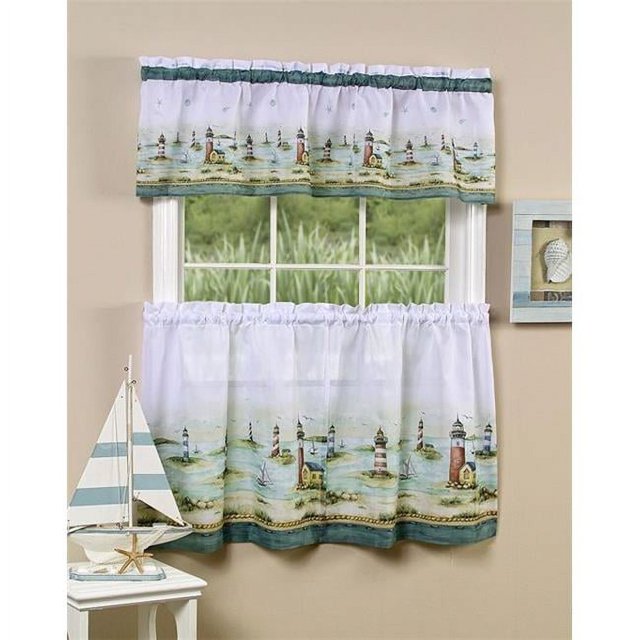 Hamptons Tier & Valance Set - 58 in. x 36 in. Tier Pair -58 in. x 13 in. Valance - Walmart.com