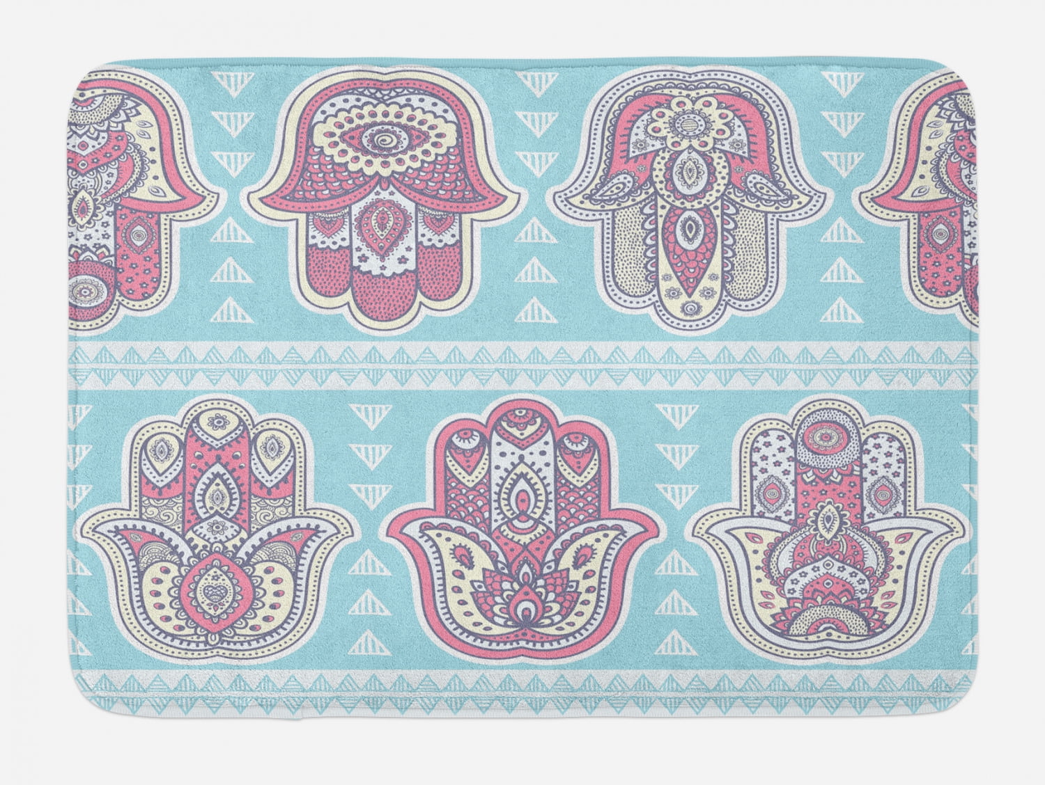 Hamsa Bath Mat, Bohemian Style Pattern with Open Hamsa Hands Ornate ...