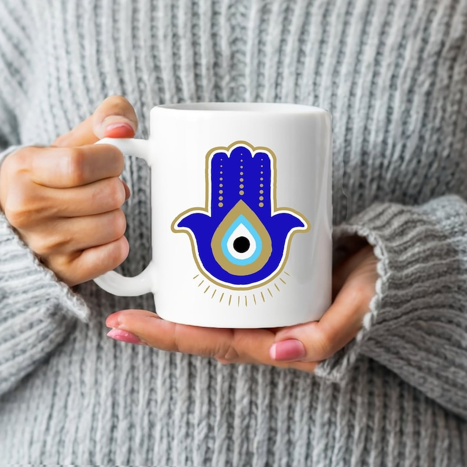 Hamsa Coffee Mug, Evil Eye Tea Mug, Cute Hamsa Mug, Evil Eye Gift ...