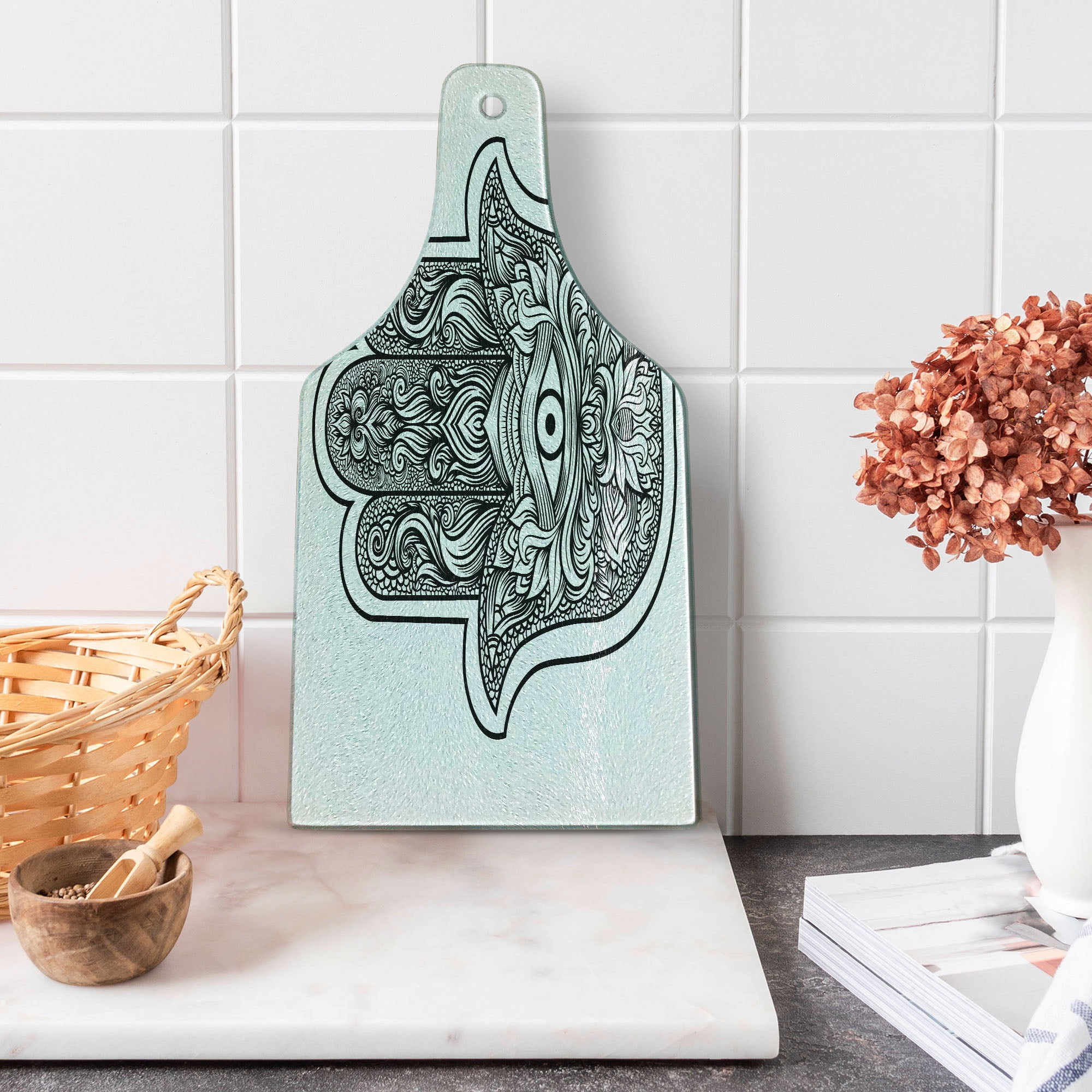 Hamsa Cutting Board, Boho Style Line Art Mascot with Third Eye ...