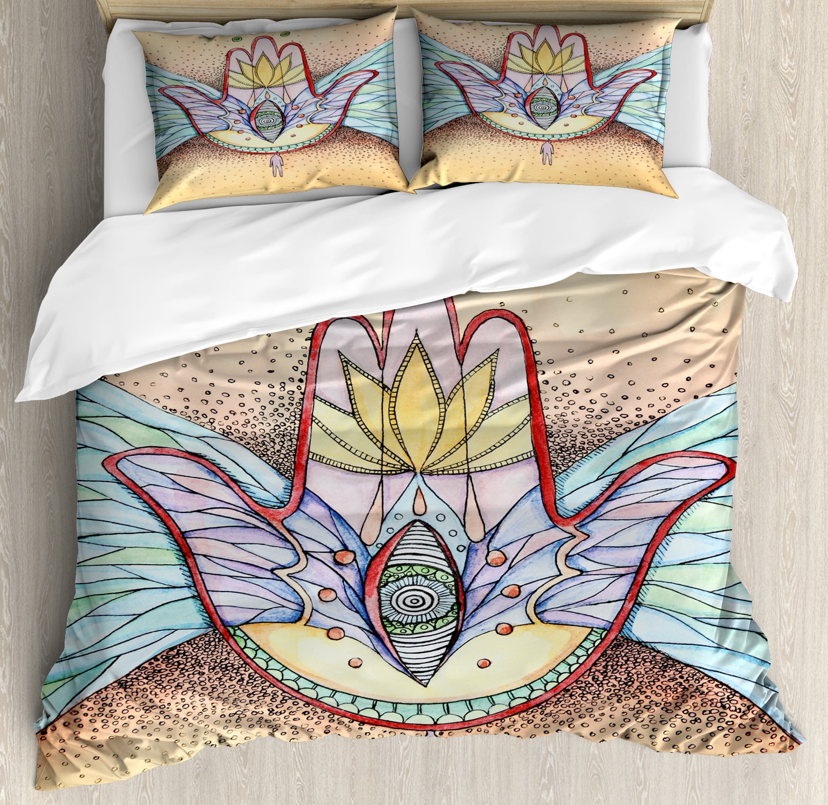 Hamsa Duvet Cover Set, Abstract Hamsa Hand with Wings and Eye ...