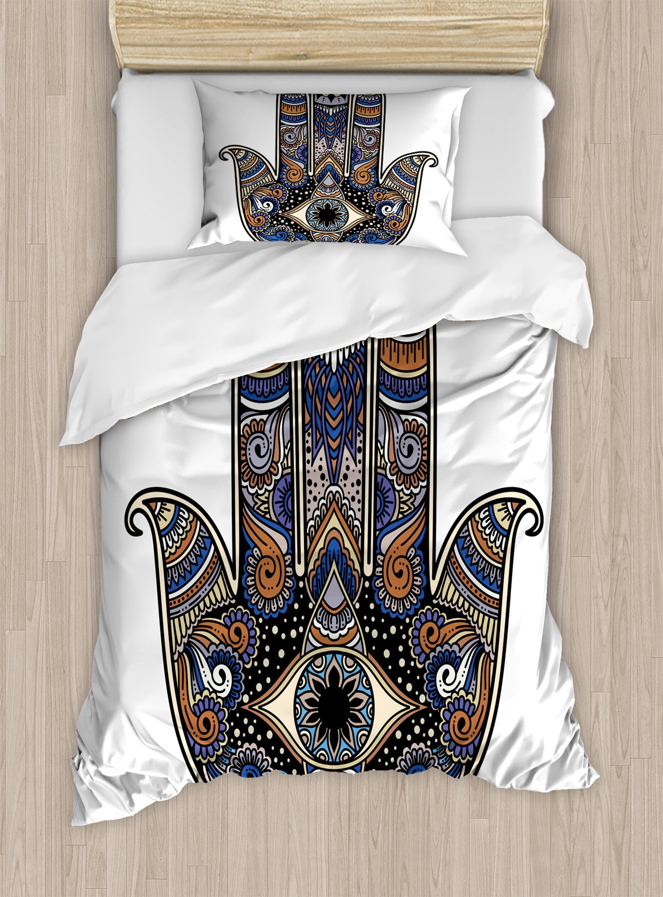 Hamsa Duvet Cover Set, Hand Drawn Boho Style Vintage Sign with All ...