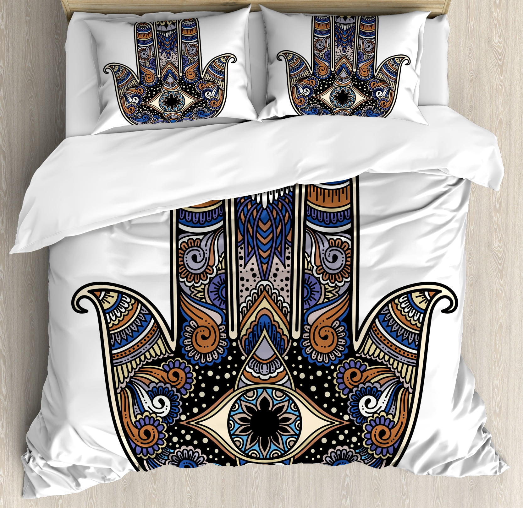 Hamsa Duvet Cover Set, Hand Drawn Boho Style Vintage Sign with All ...