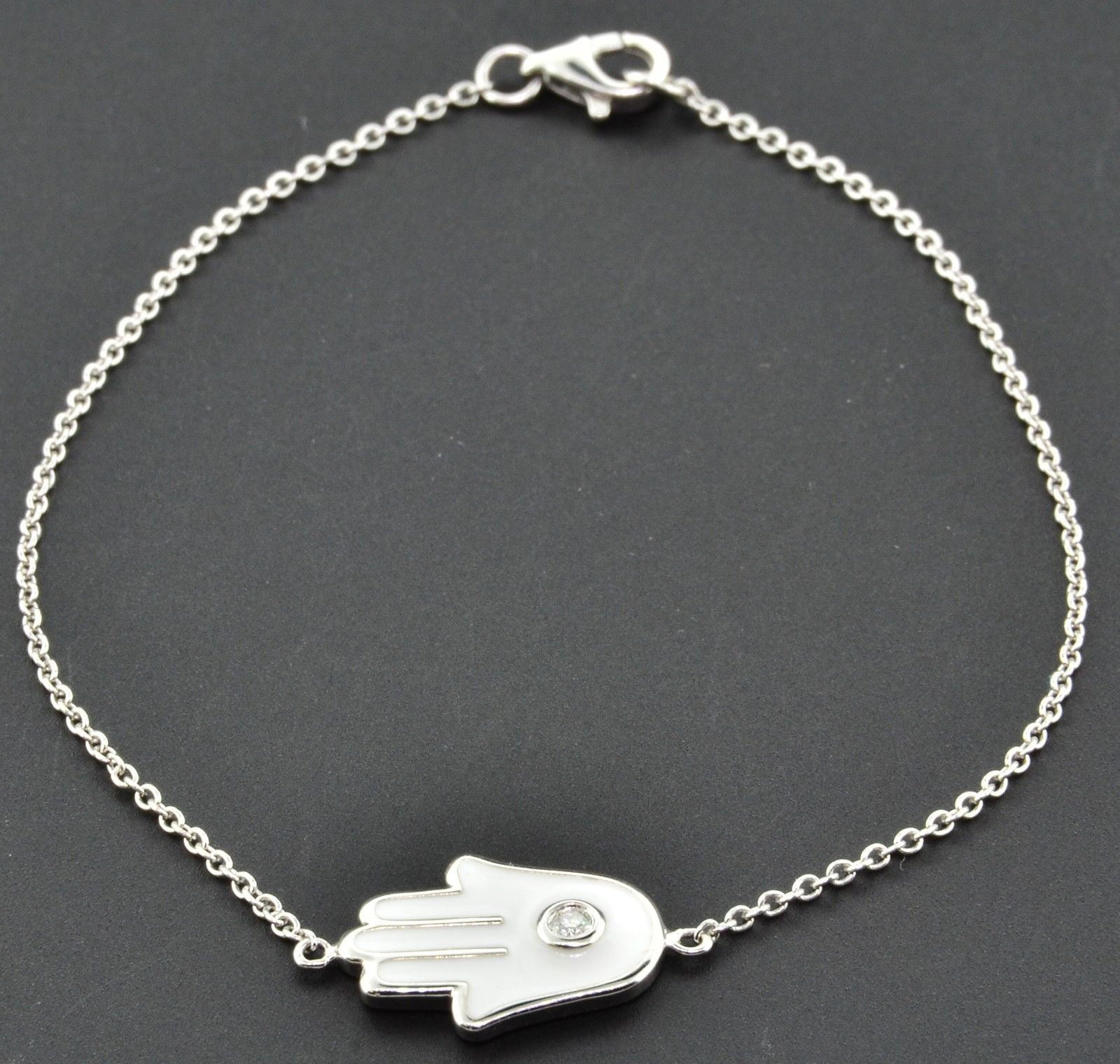 Hamsa Hand Diamond Bracelet 14k White Gold Khamsa Palm Shape Amulet ...