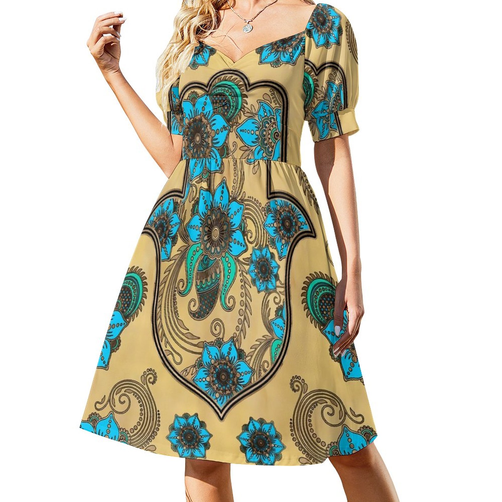 Hamsa Hand Dress Blue Hand of Fatima Kawaii Dresses Women Short Sleeve ...