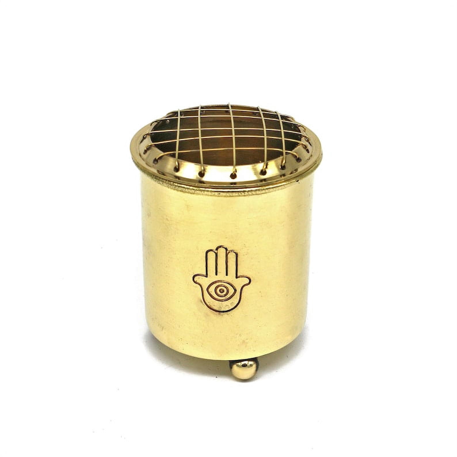 Hamsa Hand Gold Engraved Brass Resin Incense Burner with Removable ...