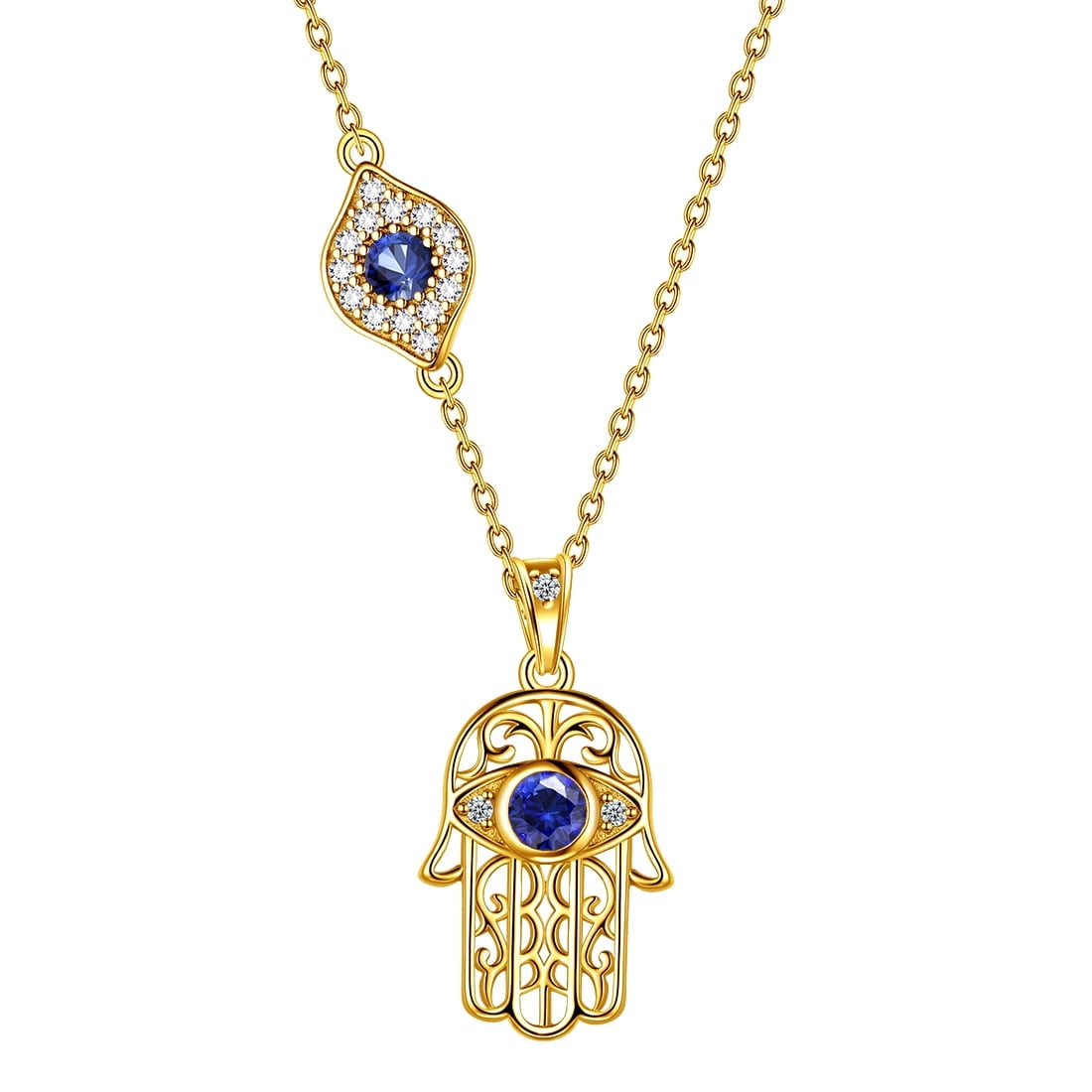 Hamsa Hand Necklace 925 Sterling Silver Blue Third Eye Hand of Fatima ...