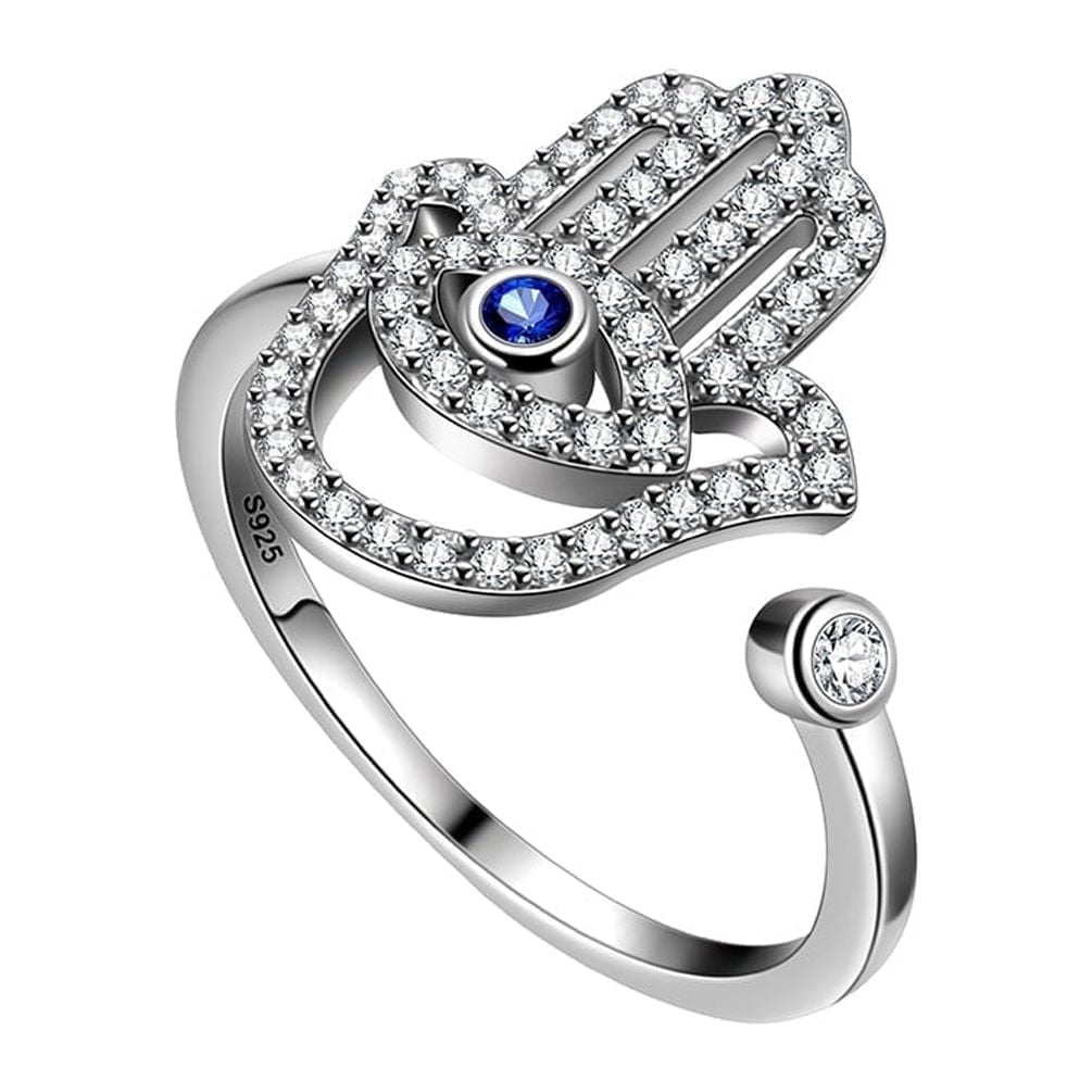 Hamsa Hand Ring 925 Sterling Silver Blue Third Eye Hand of Fatima Ring ...