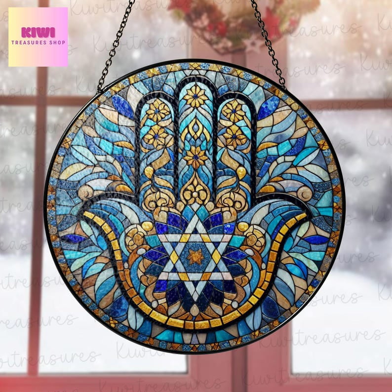 Hamsa Hand Star of David GLASS Suncatcher, Hanukkah Chanukah Suncatcher ...