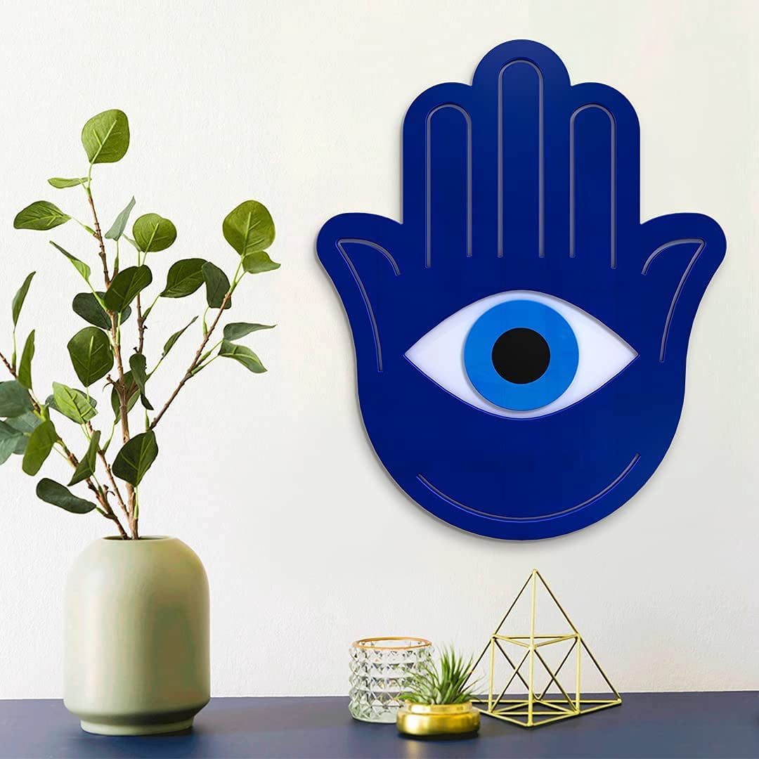 Hamsa Hand Wall Art Decor | Ready to Hang Blue Acrylic Wall Decorations ...