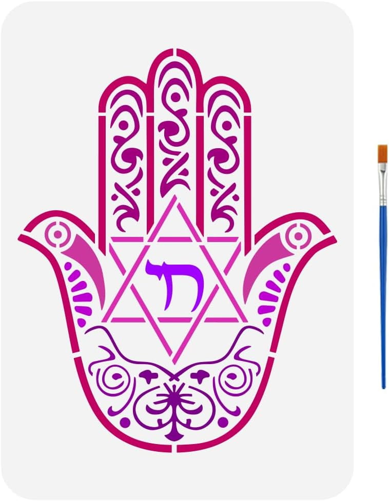 Hamsa Palm Painting Stencil with 1Pc Plastic Paint Brush 8.3x11.7inch Reusable Islamic ...
