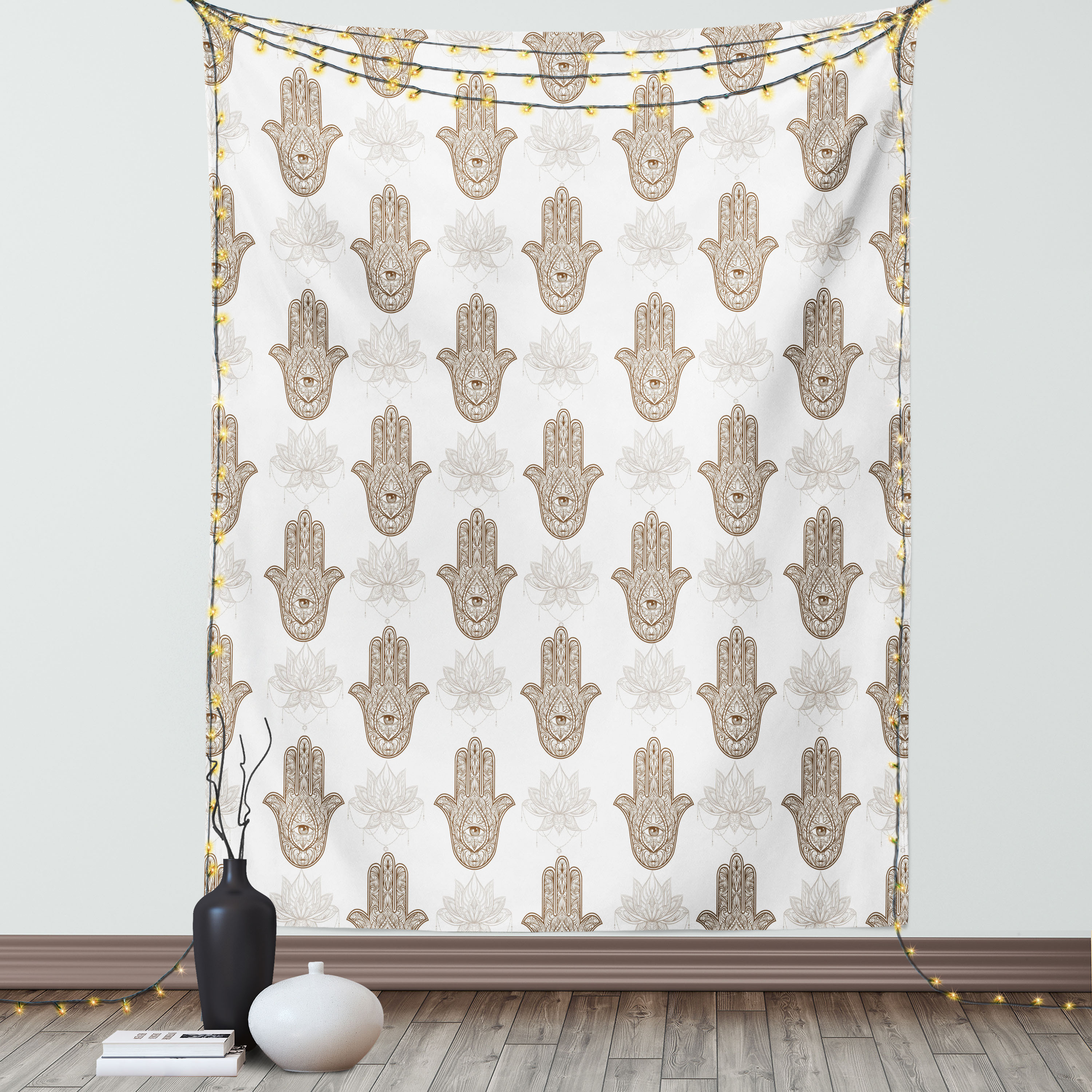 Hamsa Tapestry, Middle Eastern Culture Faded Floral Background Mandala ...