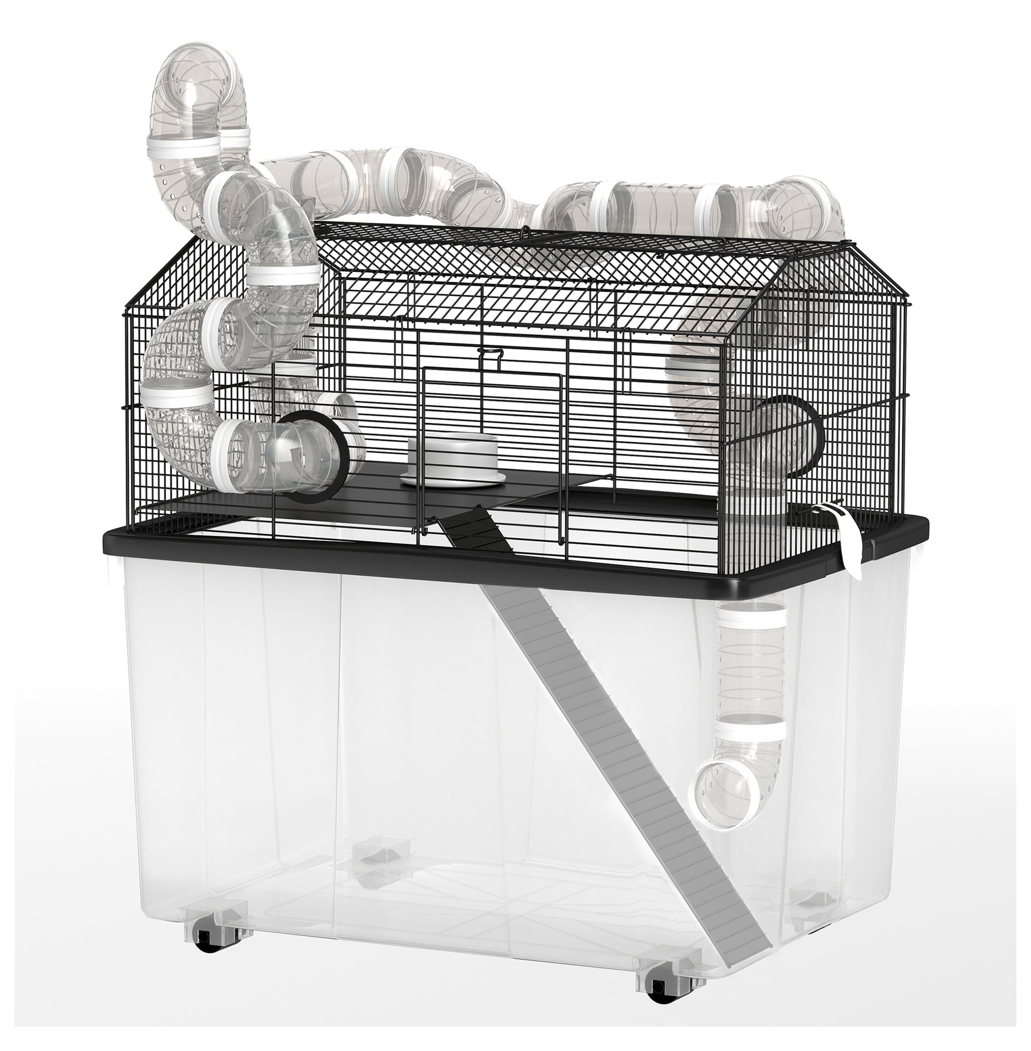 Hamster Cage 2 Tier with Tube System, Deep Tray, Water Bottle & Ramp ...