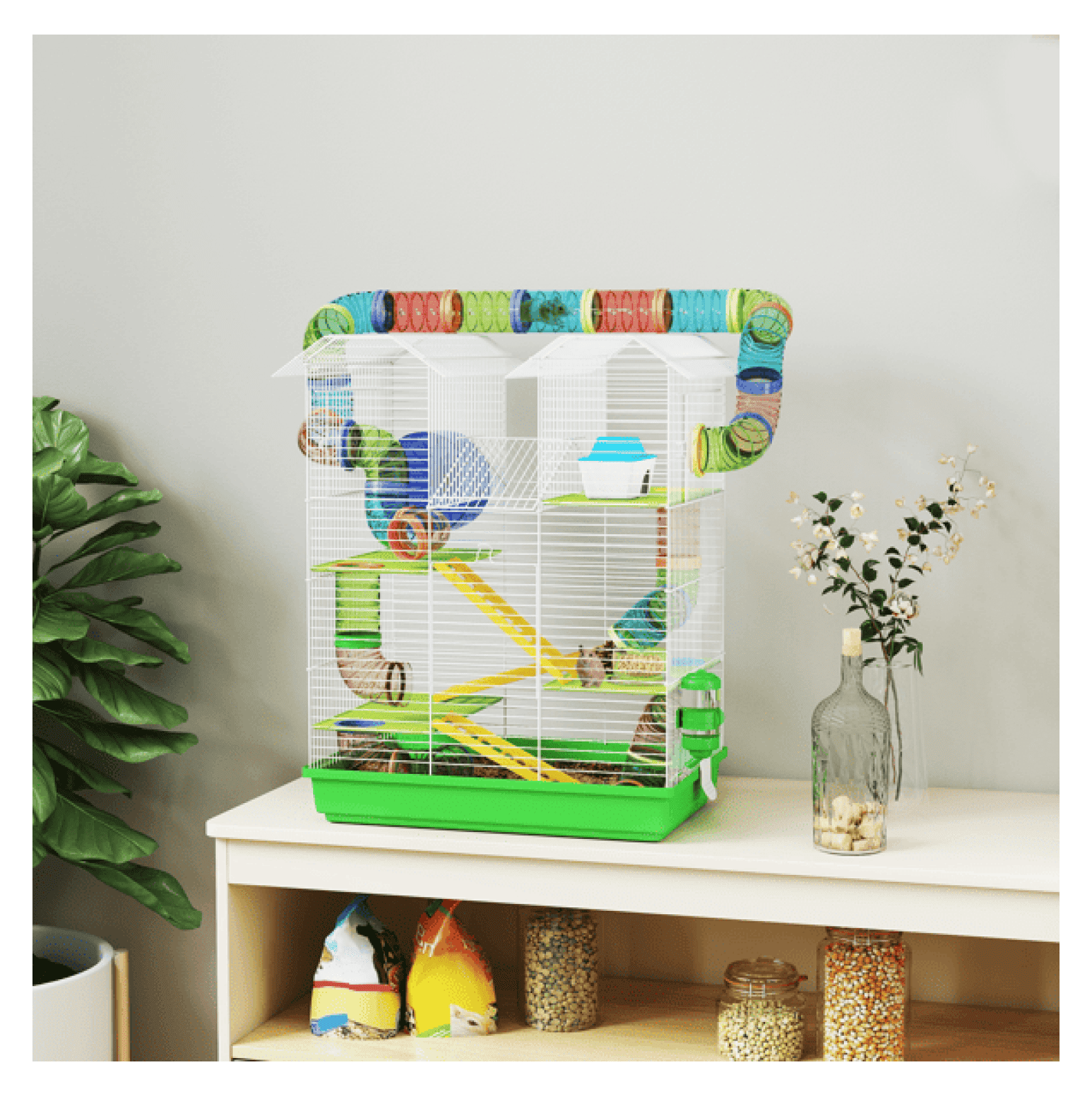 Hamster Cage 5-Tier with Tubing System, Small Animal Cage for Gerbils ...