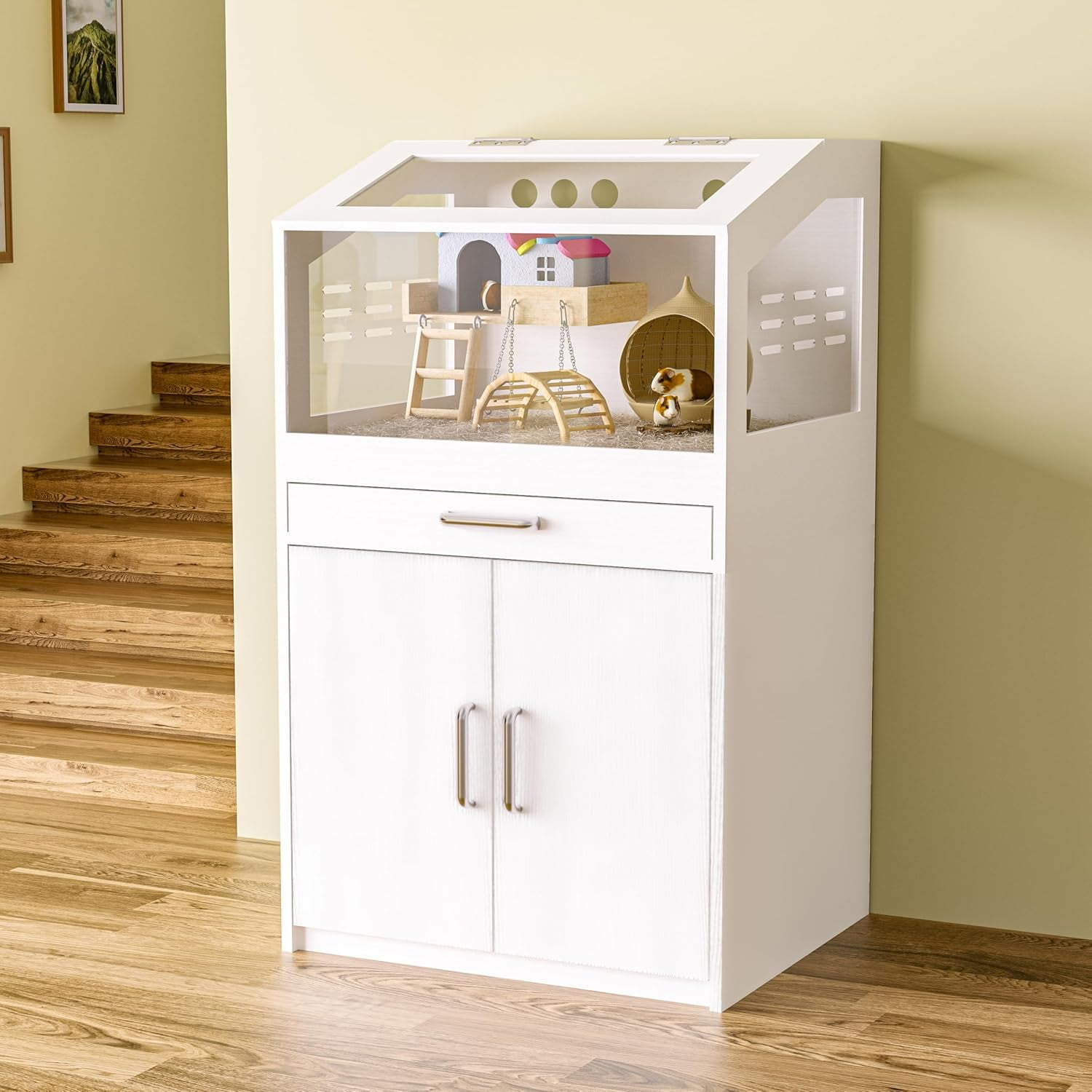 Hamster Cage with Storage Cabinet, Guinea Pig Cage for Small Animals ...