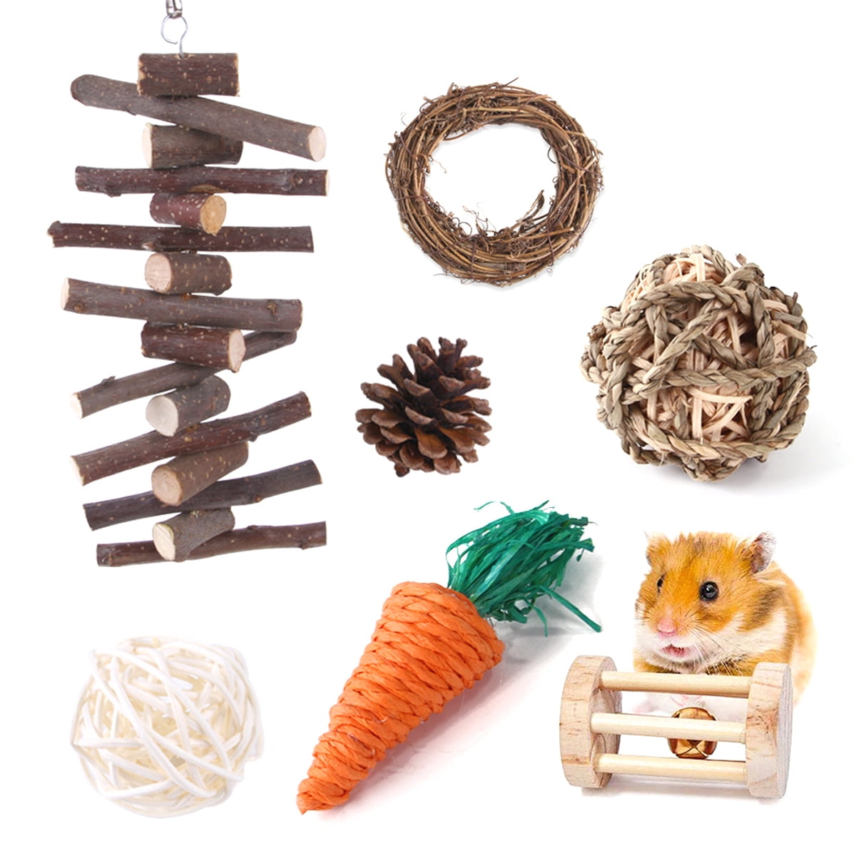 Hamster Chew Toys Set Small Animal Molar Toys Teeth Care Wooden ...