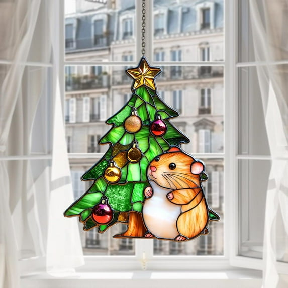 Hamster Christmas Tree Suncatcher – Cute Acrylic Window Hanging Holiday ...