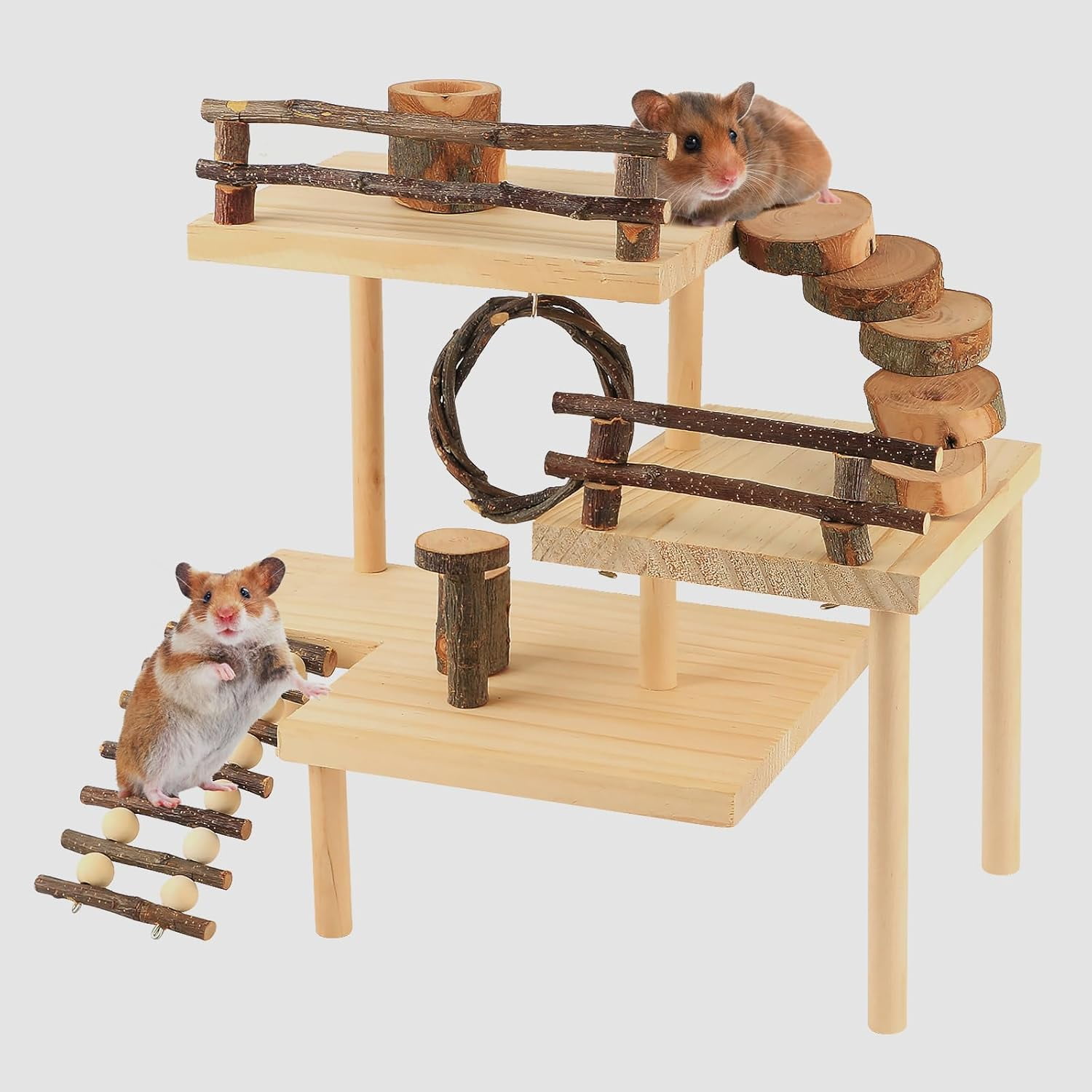 Hamster Climbing Toys 3-Tier Extra Large Hamster Playground Natural ...