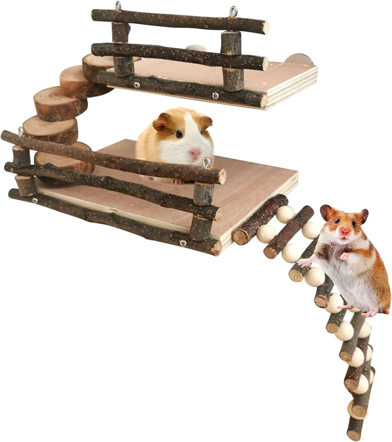 Hamster Climbing Toys Natural Wooden Two-Tier Hamster Playground(Fixed ...