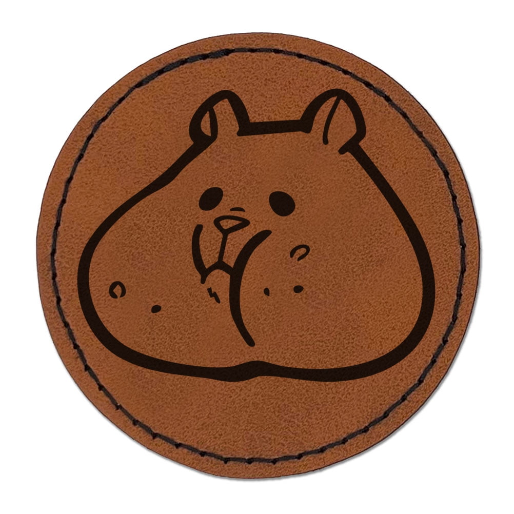 Hamster Head with Stuffed Fat Cheeks Round Iron-On Engraved Faux ...