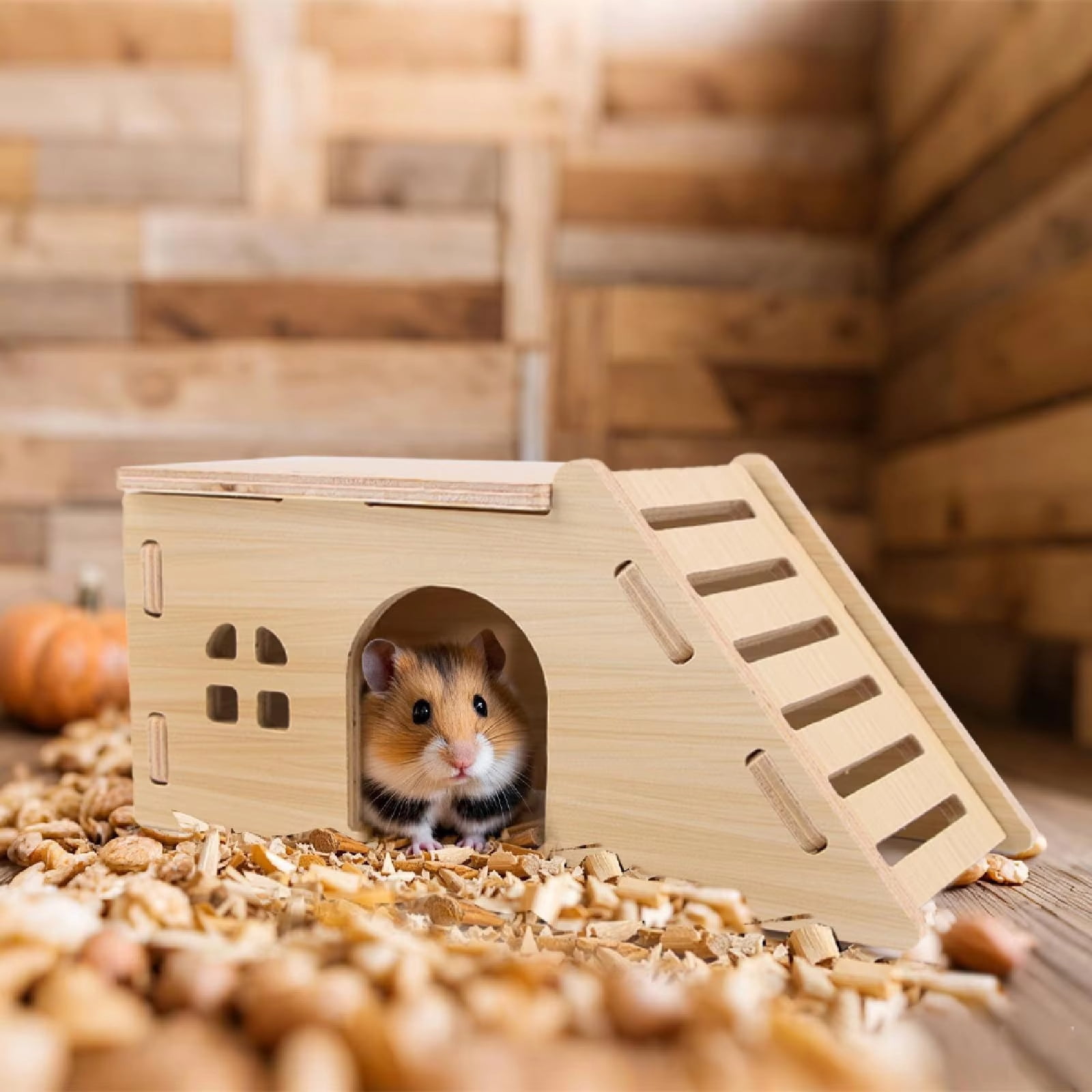 Hamster Hideout House with Climbing Ladder Wooden Villa Toy Pet Cage ...