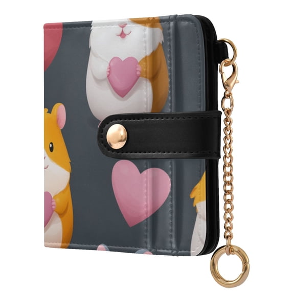 Hamster Hug Hearts Valentine Cartoon Women's Wallet PU Leather Card ...