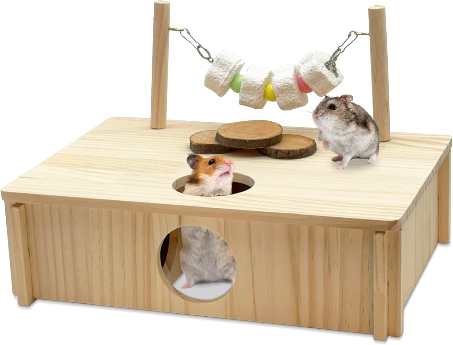 Hamster Multi-Chamber Hideouts, Wooden House Maze Tunnels Exploring Toy ...