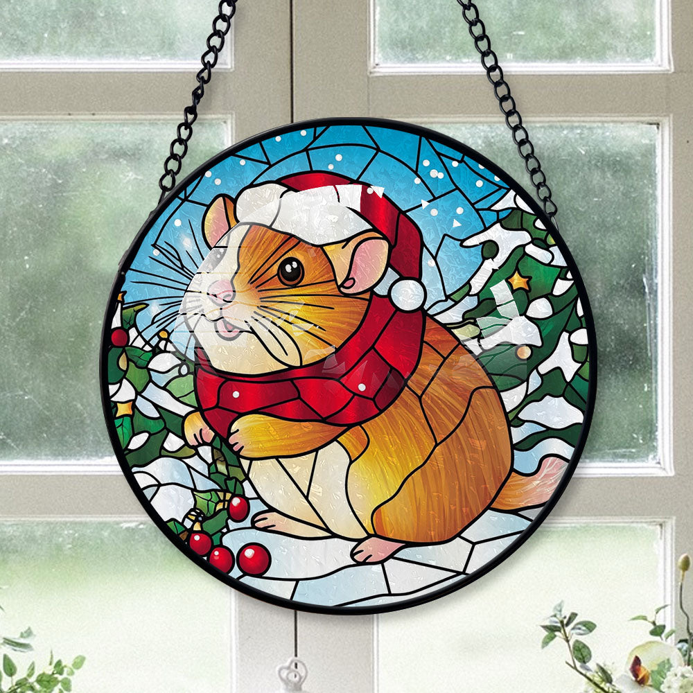 Hamster Ornament Christmas 2025, Hamster Stained Glass Hanging Window ...