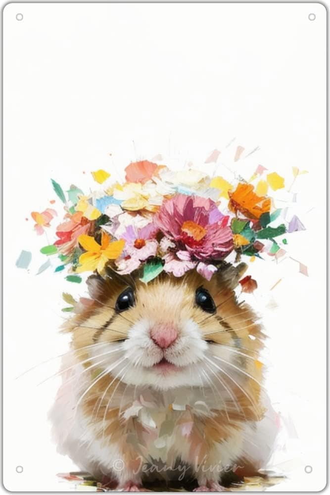 Hamster Tin Sign - 5.5x8 Inches - Aluminum - Hamster with Floral Crown ...