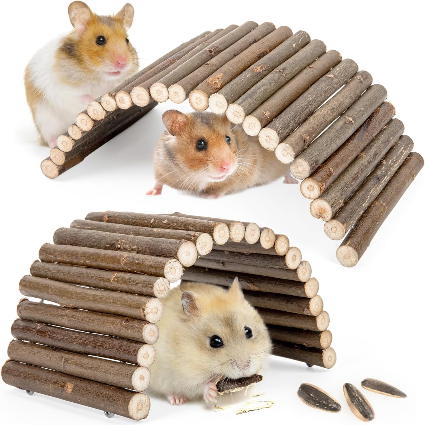 Hamster Toys 2 Pack Hamster Bridges Natural Wooden Hideout Tunnel ...