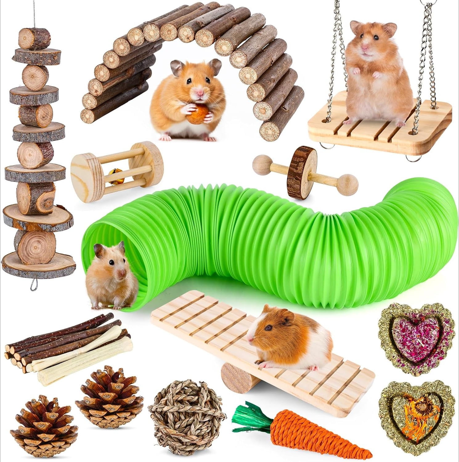 Hamster Toys Set, Guinea Pig Toys Small Animal Chewing Toy and Rat Cage ...