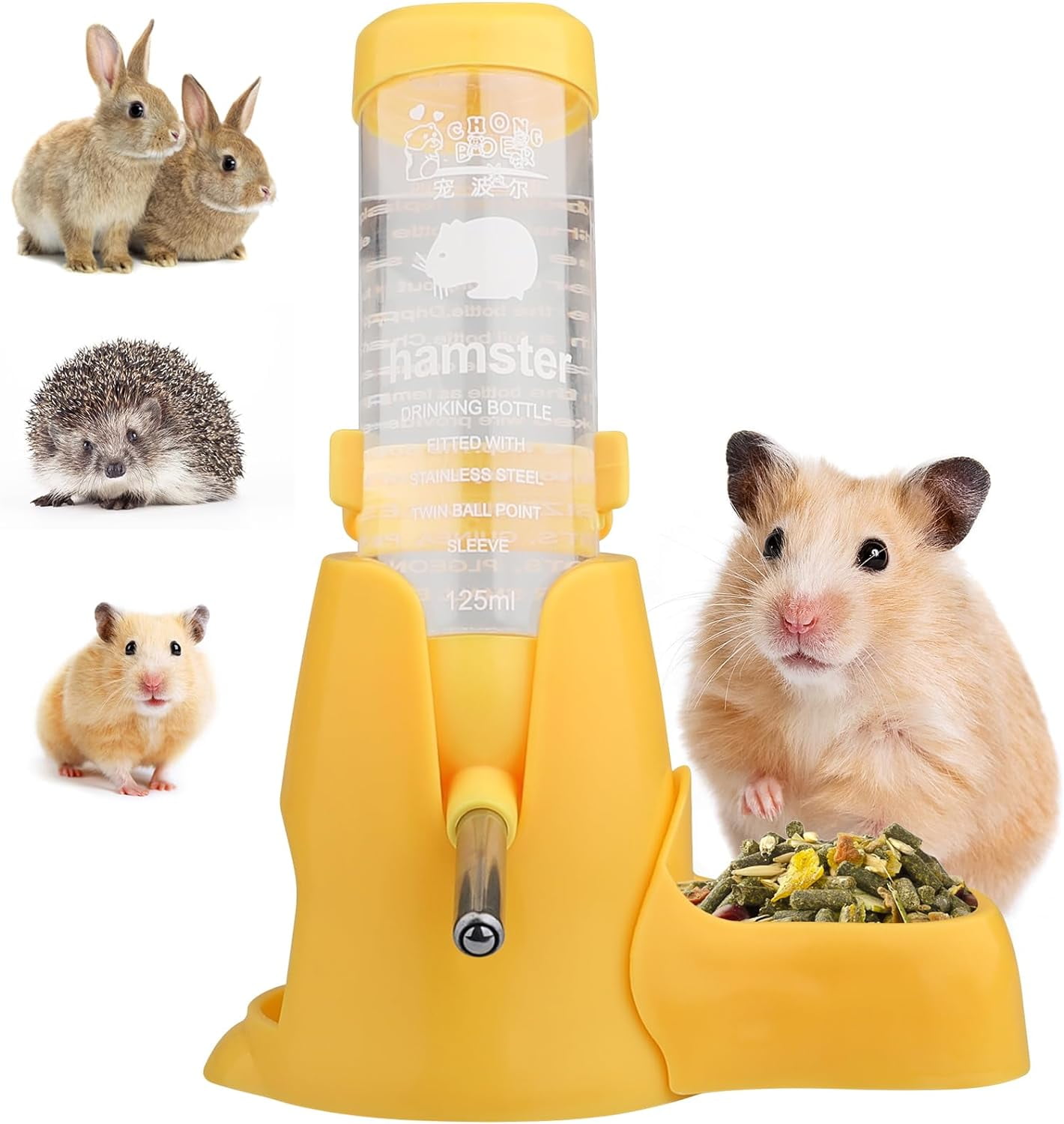 ZDWQFA Hamster Water Bottle, 125ml, 3-in-1 Small Animal Dispenser ...