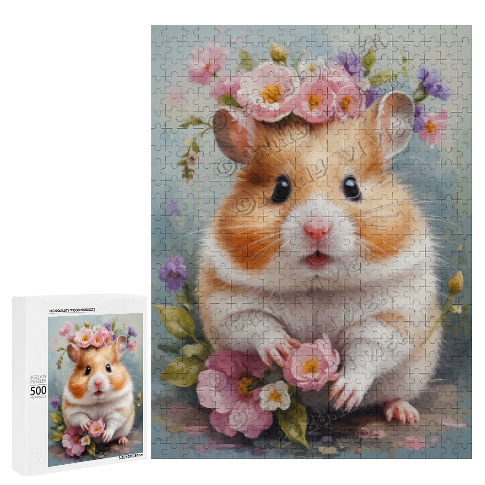 Hamster With Flower Oil Painting with 500 Pieces - An Engaging Jigsaw ...