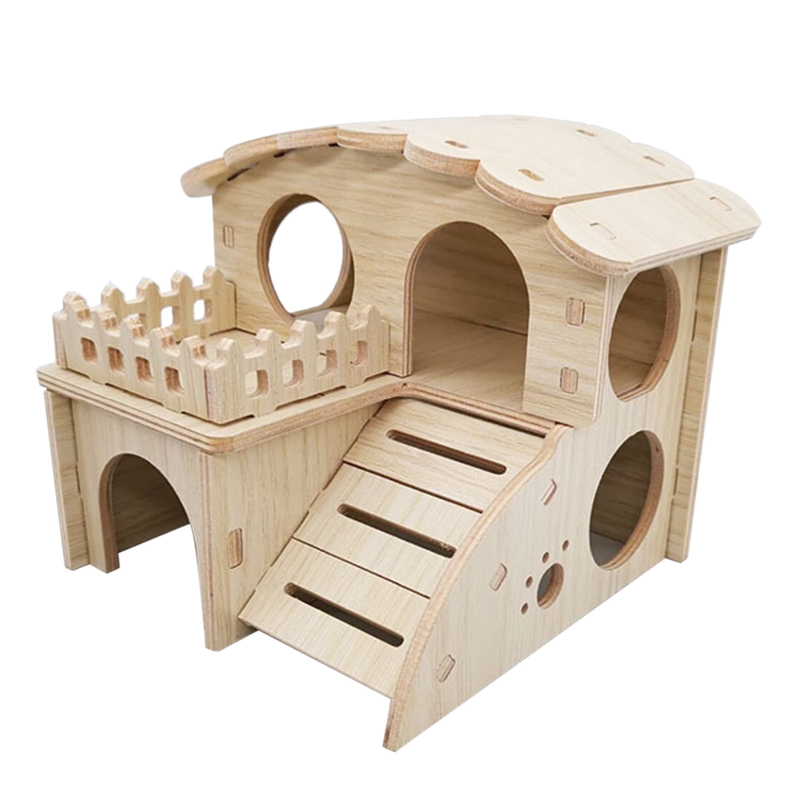 Hamster Wooden House Two Layers Cage for Play Habitat Small Pets Toy ...