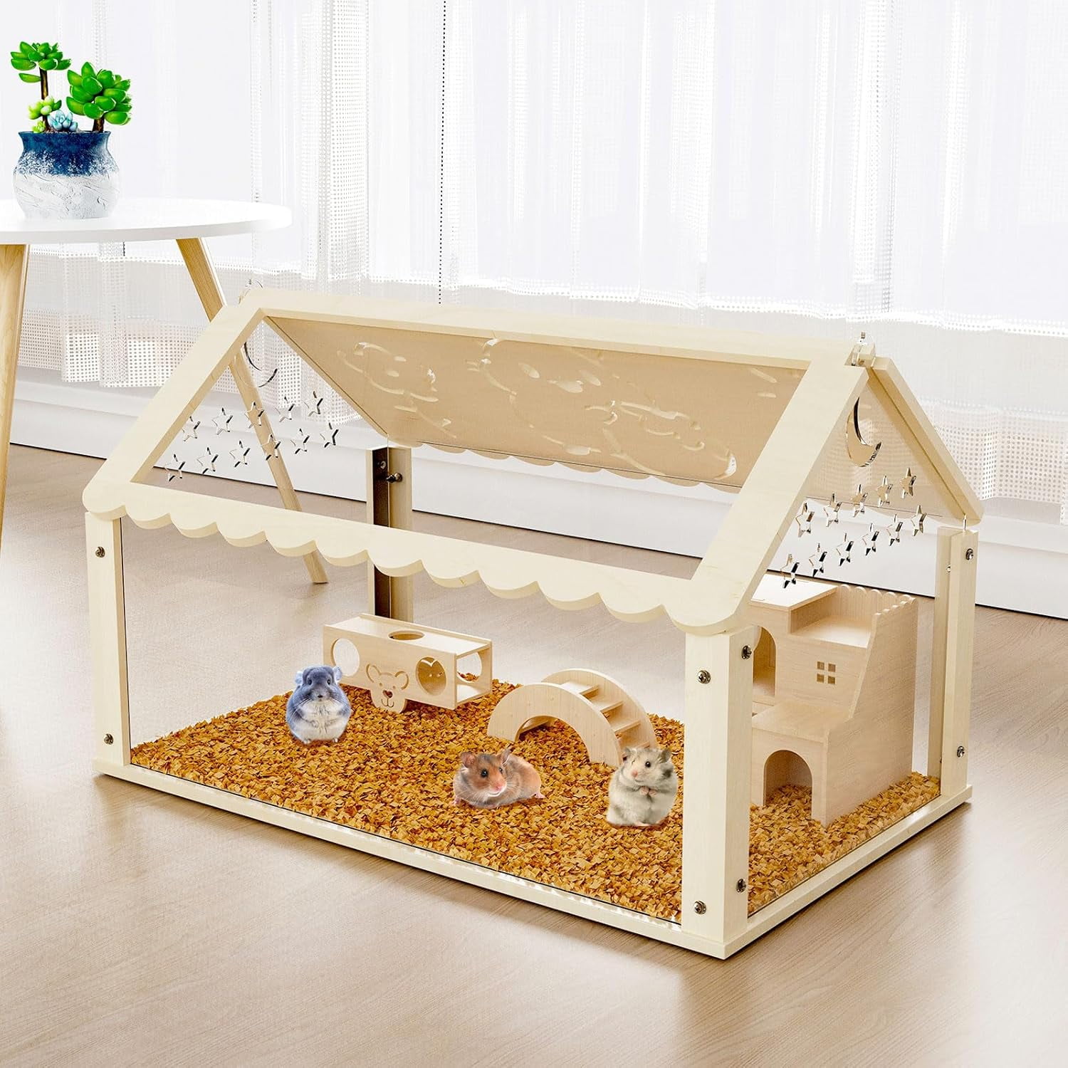 Hamster cage Wooden with Acrylic, Dwarf Hamster cage, Small Animal ...
