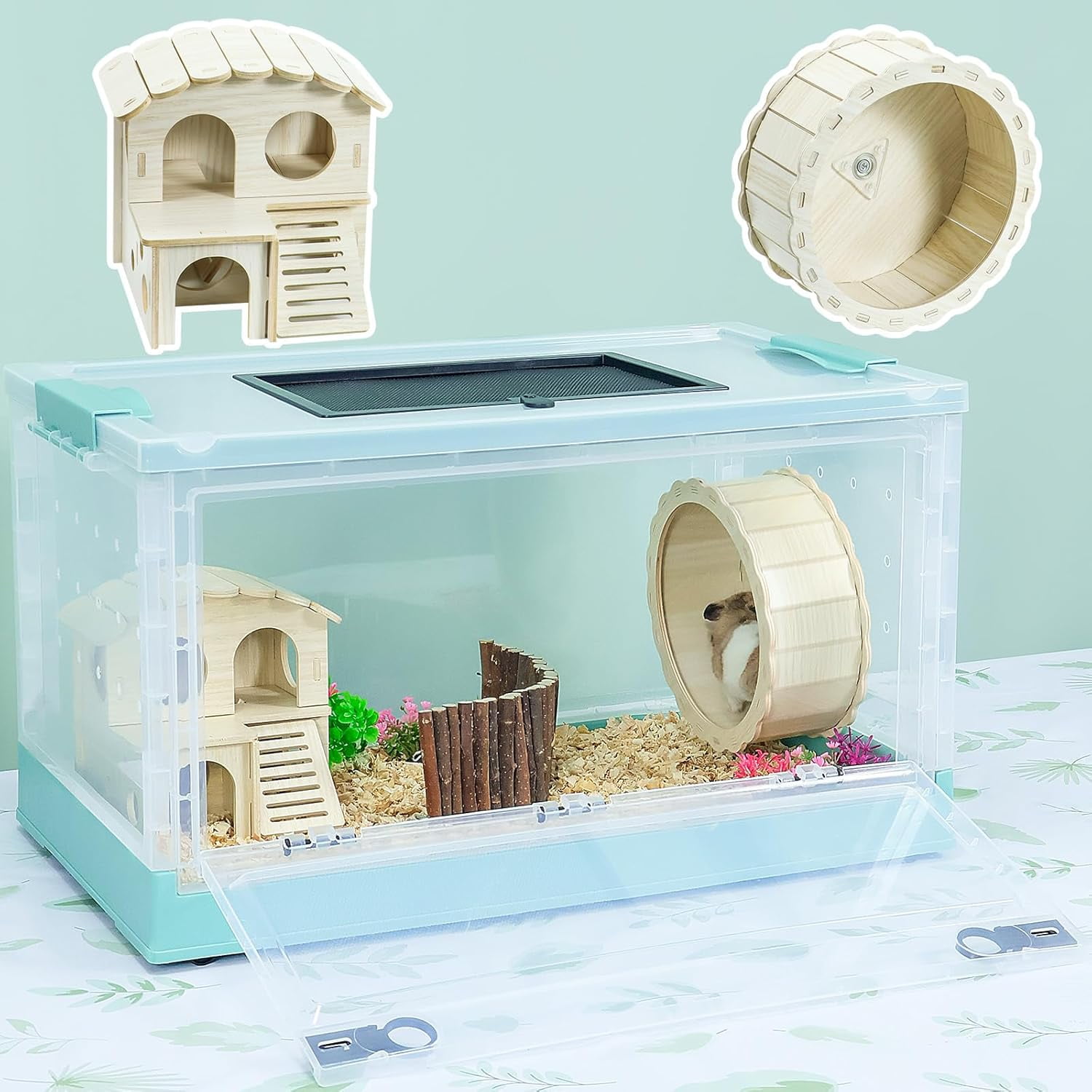Hamsters Cage Large, Foldable Portable 360° Viewing Ventilated Cages ...