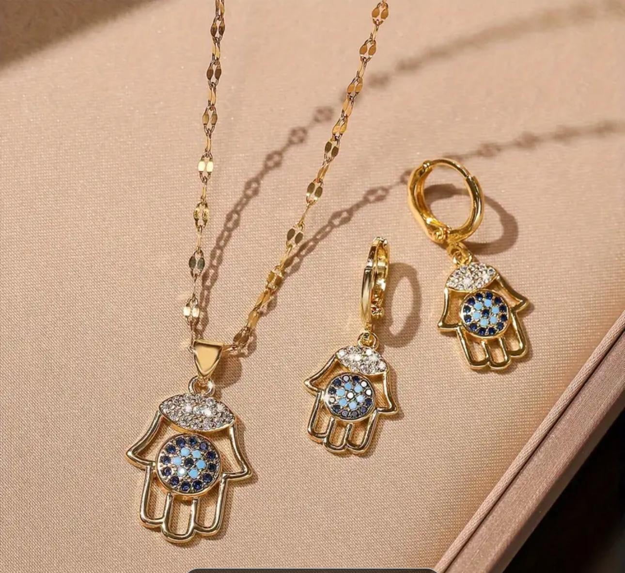 Hamza Hand Pendant Necklace and Earrings - Walmart.com